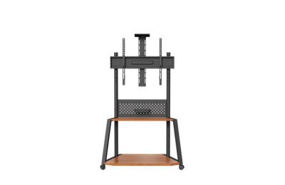 China 55 - 86 Inch TV Floor Media Cart On Wheels Adjustable Rolling Tv Cart With Wood Shelves for sale