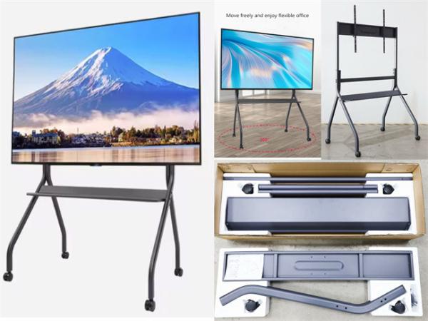 Quality VESA 600x1000mm TV Floor Stand Mobile Rolling Television Stand With AV Shelf With Wheels for sale
