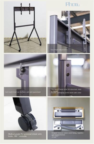 Quality Adjustable Cold Rolled Steel Portable Tv Stand Tv Display Cart Floor Swivels 145 for sale