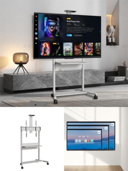 Quality White Morden Rolling Cart Tv Adjustable Height TV Mobile Cart For 65 - 86 Inch for sale