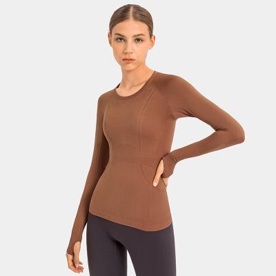 中国 10色は長く継ぎ目が無いおなか制御女性の体育館のTシャツにスリーブを付ける 販売のため