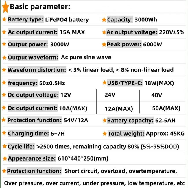 Hot Selling 3000W Lithium LiFePO4 Battery Portable Rechargeable Solar Wind Hybrid Power Station