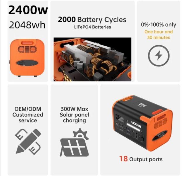 2048wh/2400W/300W/4000W Outdoor Camping Portable Battery Power Station