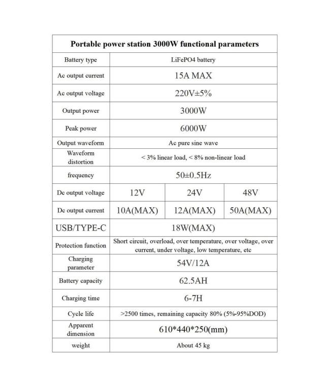 3000wh 3000W Pure Sine Wave Outdoor Portable Generator Camping Battery Solar Power Station