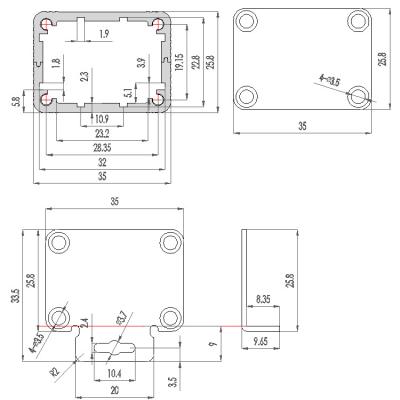 China Pequeño recinto de aluminio personalizado para ancho modular35*altura26*longitud80mm en negro y plata en venta