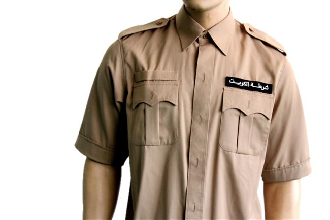 Front view of security guard uniform shirt with chest pockets and epaulets