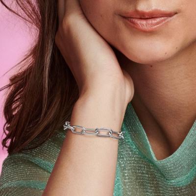 China Women's 925 ME Link Chain Sterling Silver Bracelet Bangle With Hook Clasp for sale