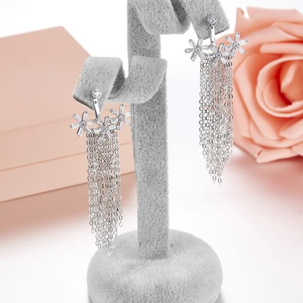 Quality Polished S925 Snowflake Fringe Sterling Silver Tassel Earrings 1.5cm for sale