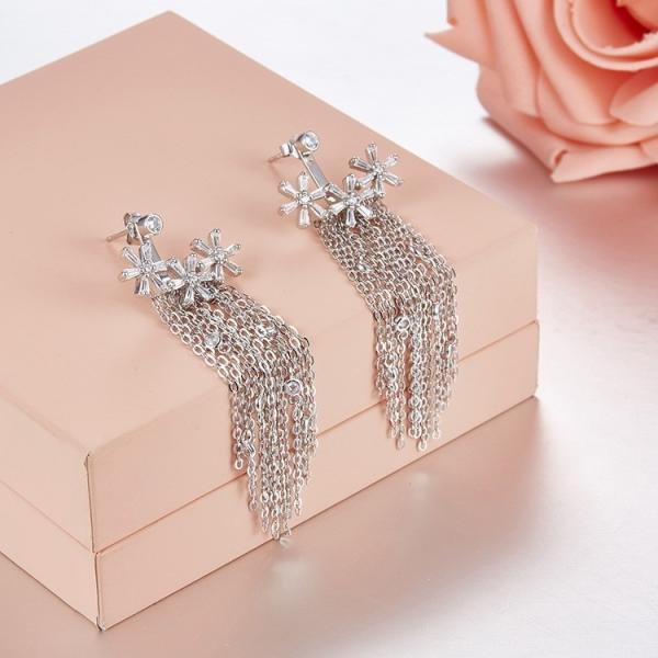 Quality Polished S925 Snowflake Fringe Sterling Silver Tassel Earrings 1.5cm for sale