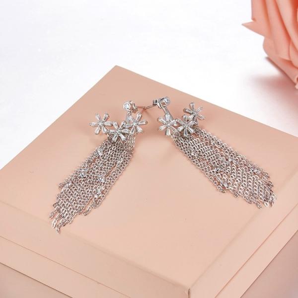 Quality Polished S925 Snowflake Fringe Sterling Silver Tassel Earrings 1.5cm for sale
