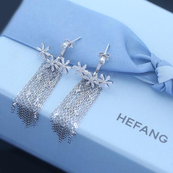 Quality Polished S925 Snowflake Fringe Sterling Silver Tassel Earrings 1.5cm for sale