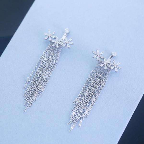 Quality Polished S925 Snowflake Fringe Sterling Silver Tassel Earrings 1.5cm for sale
