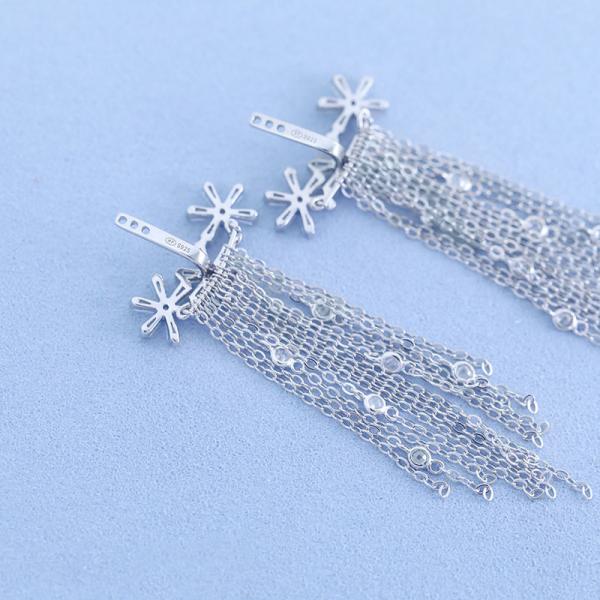Quality Polished S925 Snowflake Fringe Sterling Silver Tassel Earrings 1.5cm for sale