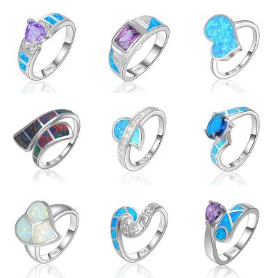 China Blue Vermeil Opal Inlay Wedding Band Womens Jewelry 925 Silver for sale