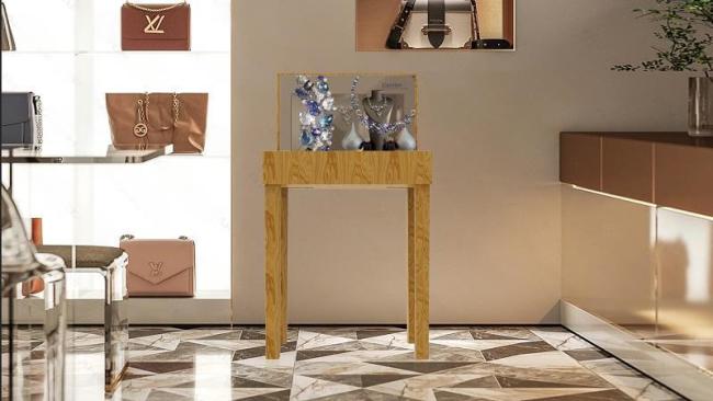 Front view of OLED transparent screen wine cabinet table