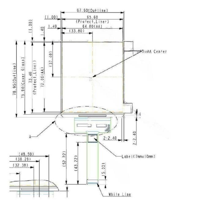 3.81 inch AMOLED display technical drawing