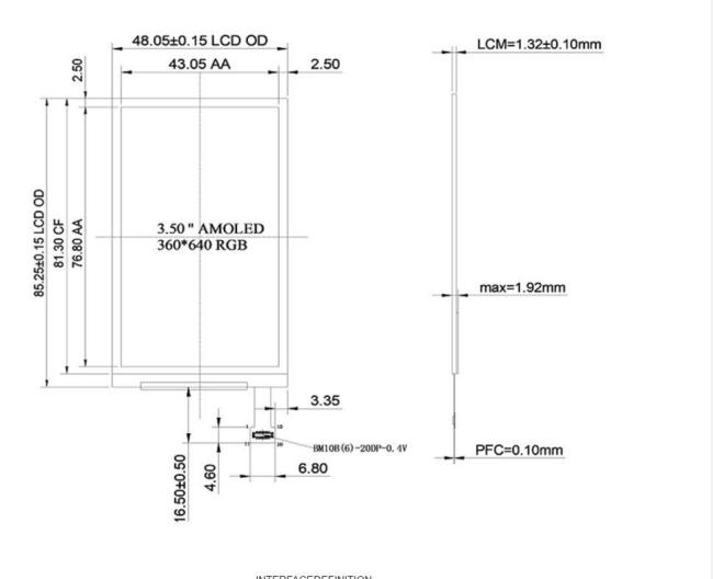 AMOLED display pin definition diagram