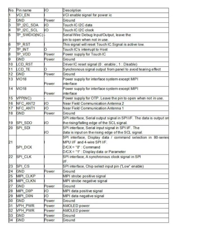 AMOLED display technical drawing