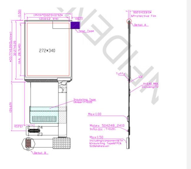 1.45 inch AMOLED display technical drawing