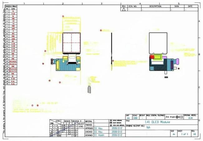 AMOLED display technical drawing