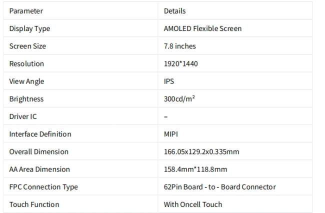 7.8-inch OLED display product illustration