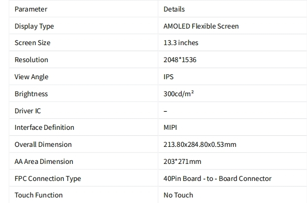 13.3-inch flexible OLED display product overview