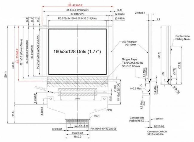 Pin definition diagram for 1.77-inch OLED display module
