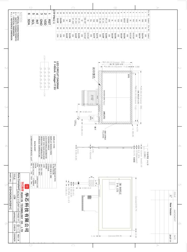 4.5 inch TFT display technical drawing