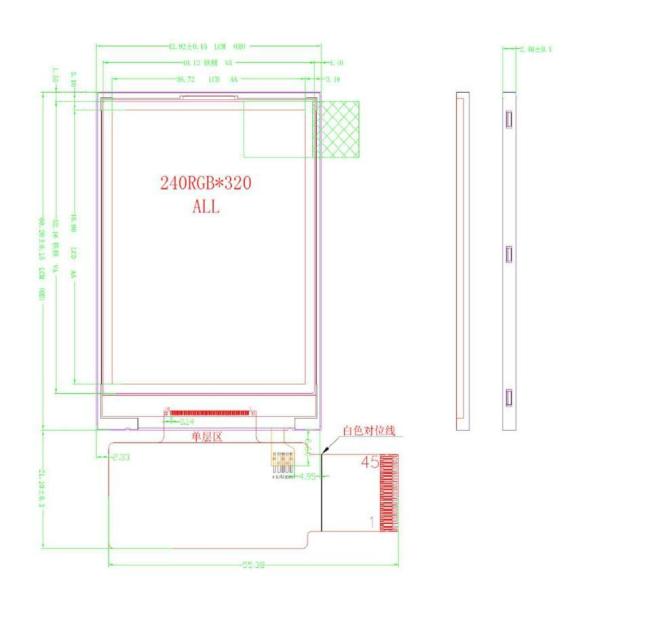 Technical drawing of 2.4-inch TFT display module