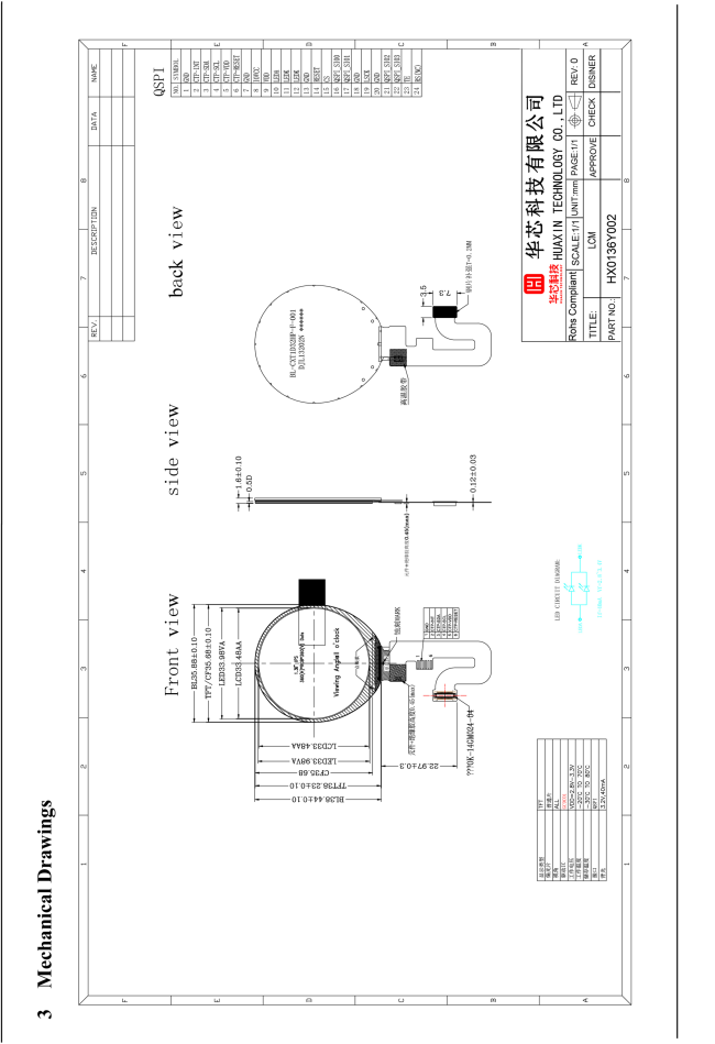 1.36-inch circular TFT display specifications diagram