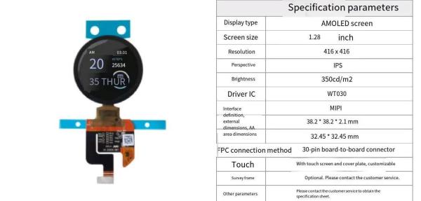 Quality 1.28 Inch Circular Oled Display Arduino 416*416 Dots 350cd/M2 MIPI Interface for sale