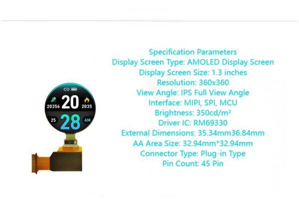 Quality 1.3 Inch Round Oled Display 360×360 Resolution SPI/MIPI/MCU Dual Interface For for sale