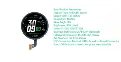 Cina Display AMOLED rotondo da 1,43 pollici, 466x466, auto-emittente, con alto contrasto in vendita