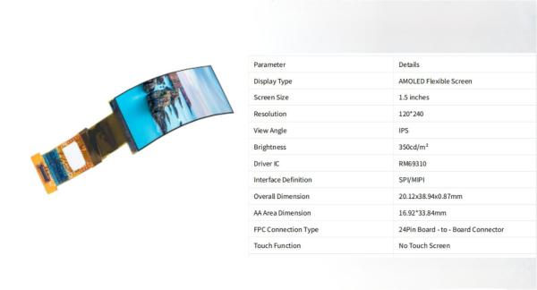 Quality 1.5 Inch 120*240 Flexible Oled Display Screen Bendable Oled Display for sale