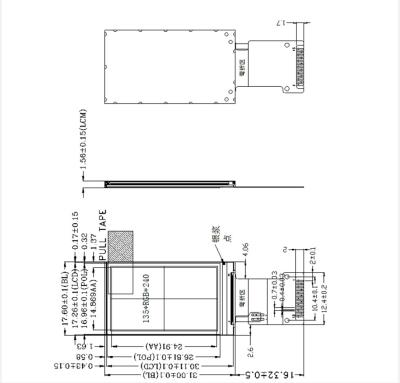 China 1.15 inch bar type TFT display   135*240 dots 3/4 SPI interface driving IC ST7789V 400c/d for sale
