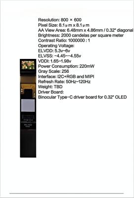 China High Brightness Mini Oled Screen Type-C Monocular Display Solution 2000cd/M² High Contrast for sale