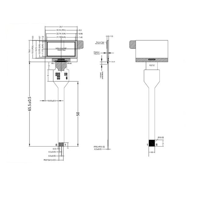 Pin definition diagram for PMOLED display
