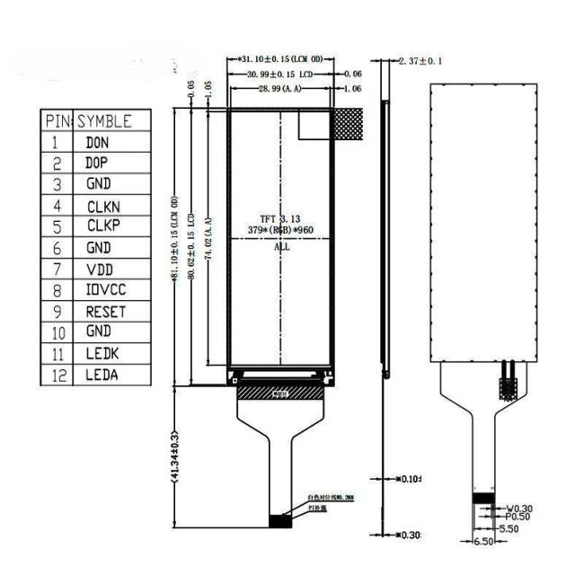 3.13 inch TFT display module pin definition diagram