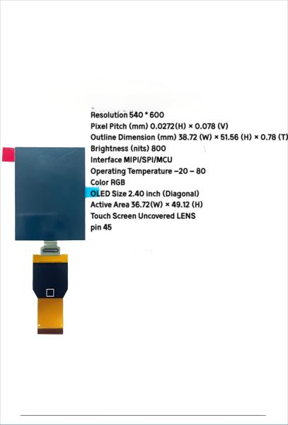 Quality 2.4 Inch AMOLED Display Panel 60Hz Refresh Rate 800cd/M² High Brightness 540*600 for sale