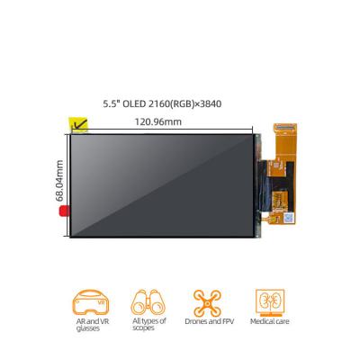China 5.5 Inch VR LCD Display 2160×3840 60 Pins MIPI Interface 100c/D Brightness for sale