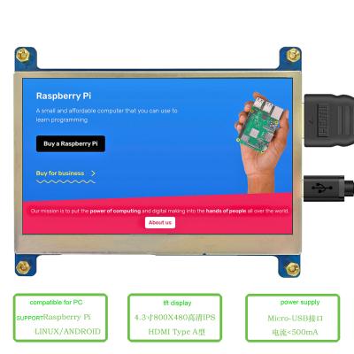 China 800X480 4.3 Inch Tft Display Tft Lcd Touch Screen HDMI Interface 400c/D Brightness for sale