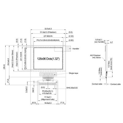 China 1.32 Inch Pmoled Display Screen Oled Module Arduino 128*96 Dots 25pins IC SSD1327Z for sale