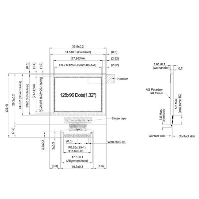 PMOLED display pin definition diagram