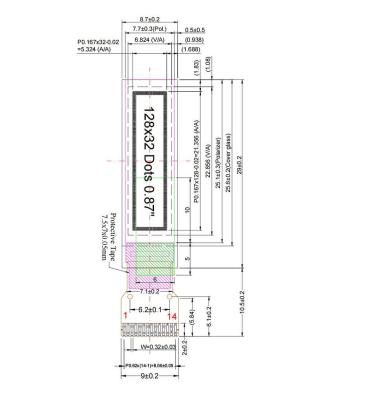 China 0.87 Inch I2c Oled Display Small Oled Screen 128*32 Resolution 14 Pins Driving IC SSD1316 for sale