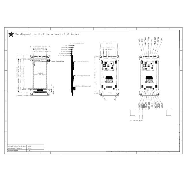 2 Inch AMOLED Display Module technical drawing