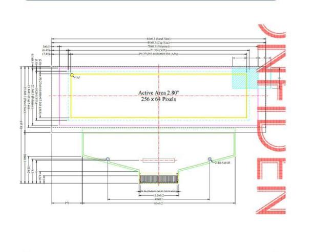 2.8 inch PMOLED display technical drawing