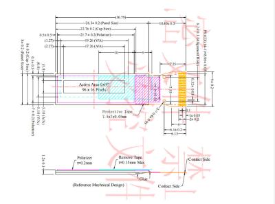 China 0.69  inch white  PMOLED display 96*16 dots 14PINS  IIC  interface driving IC SSD1306 for sale
