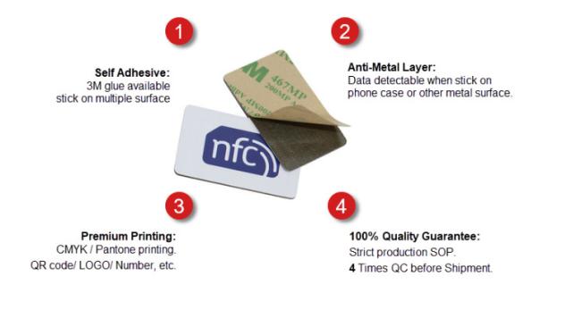 Close-up of NFC Sticker Tag on metal surface