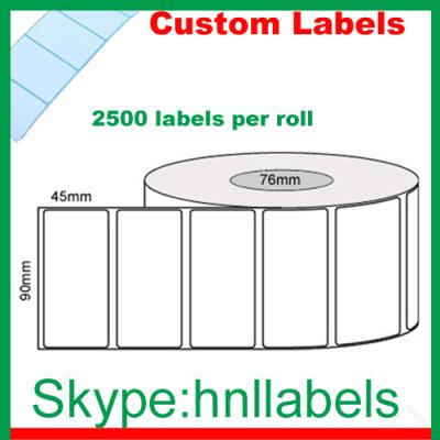 China Thermal Transfer Labels 90mmX45mm/1 Plain Gloss Roll Permanent, 2,500Lpr, 76mm core for sale