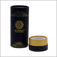 China Custom CMYK Black Paper Round Box Perfume Packaging with EVA Insert 500pcs MOQ for sale